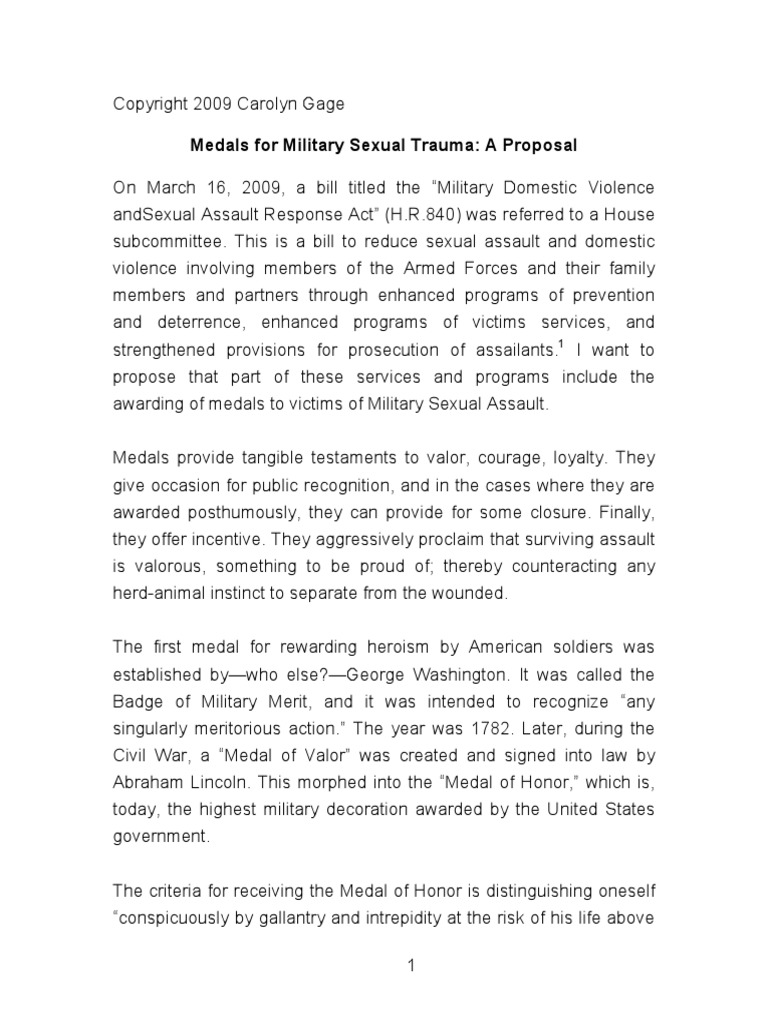Medals for Military Sexual Trauma Proposal | PDF | Posttraumatic Stress ...