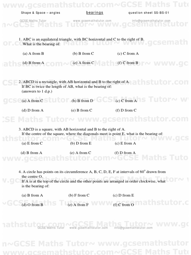 Bearings Worksheet #01, Shape & Space Revision From GCSE Maths Tutor | PDF