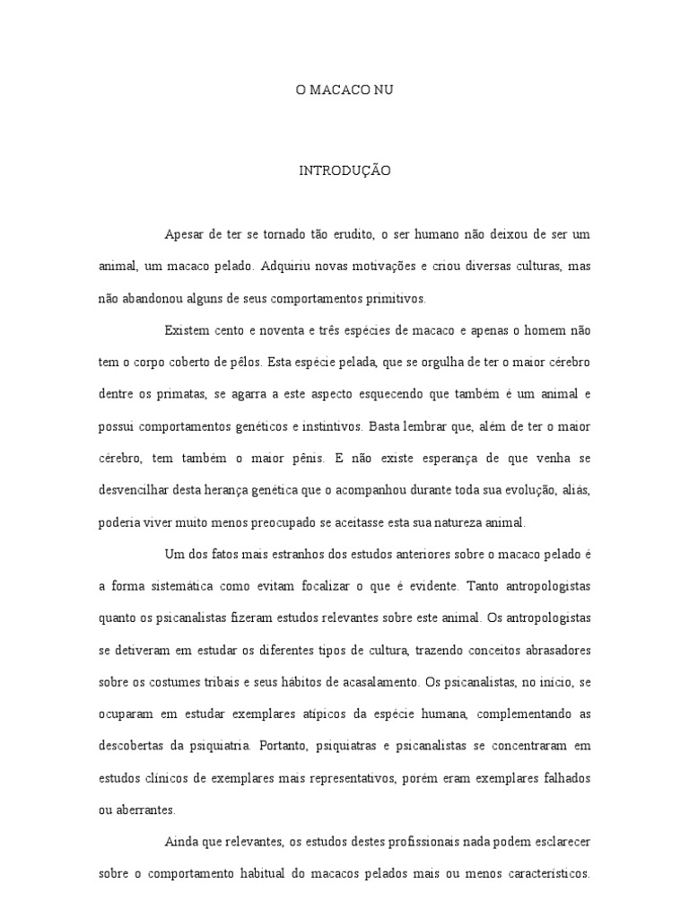 O Macaco Nu | PDF | Humano | Espécies