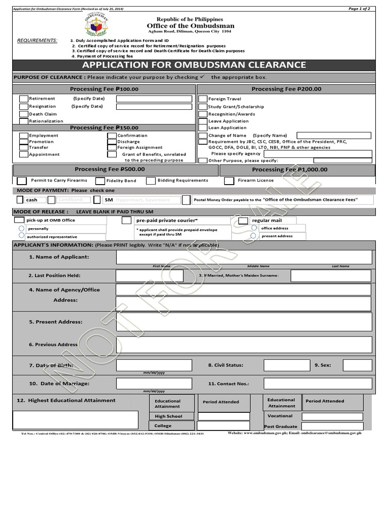 Application for Ombudsman Clearance | Government | Politics