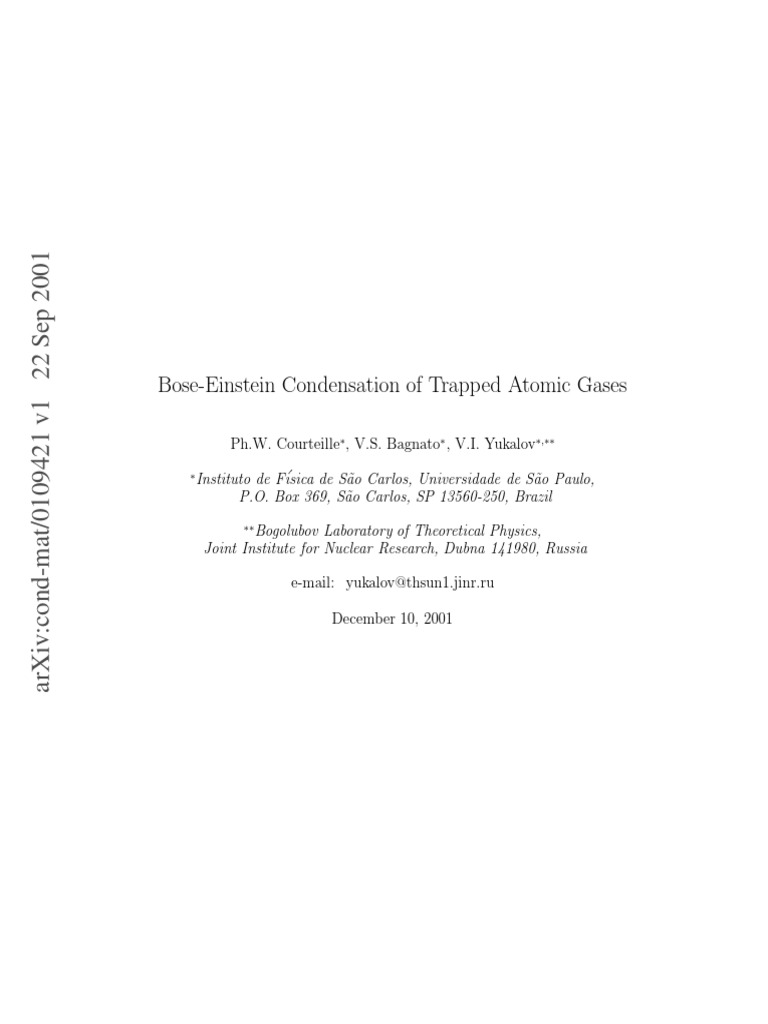 Bose Einstein Condensation Of Trapped Atomic Gases Pdf Boson Coherence Physics