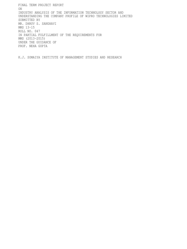 Final Year Project - Wipro Technologies | PDF | Computing | Business