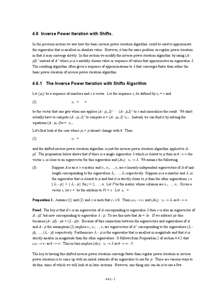 4.6.1 Shifted Inverse Power Iteration | PDF | Eigenvalues And ...