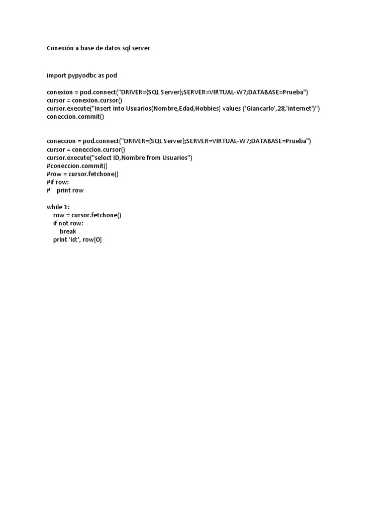 Conexión A Base de Datos SQL Server Python | PDF | Tecnología