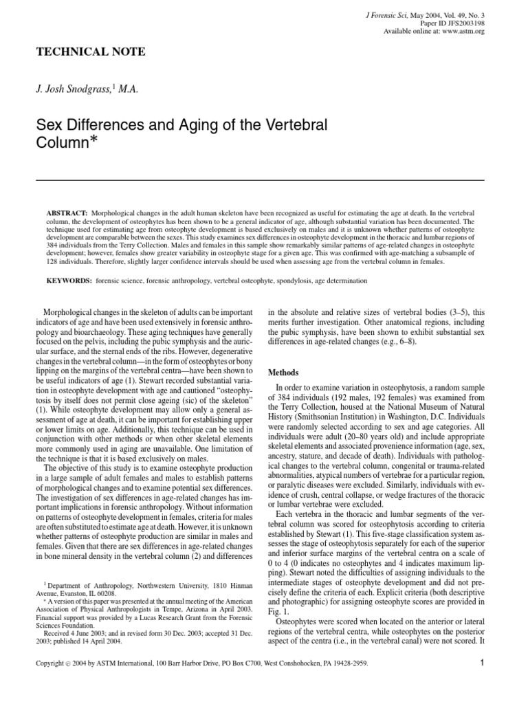 2004 Snodgrass Sex Differences Of The Aging Vertebral Column Pdf