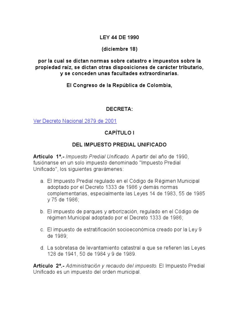 Ley 44 de 1990 | PDF | Propiedad | Bogotá