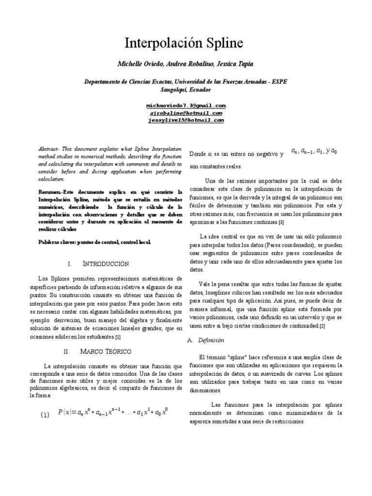 Interpolación Spline: Definición y Método | PDF | Spline (Matemáticas ...