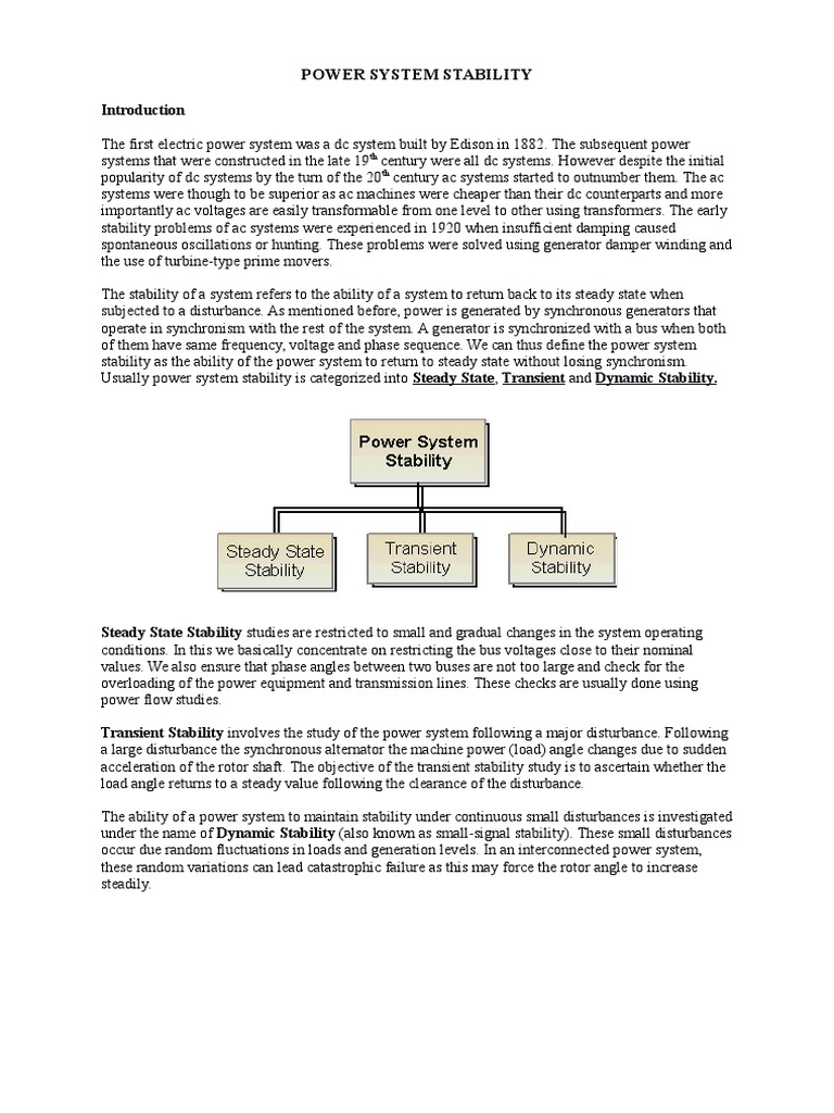 Power System Stability | PDF | Steady State | Electric Power System