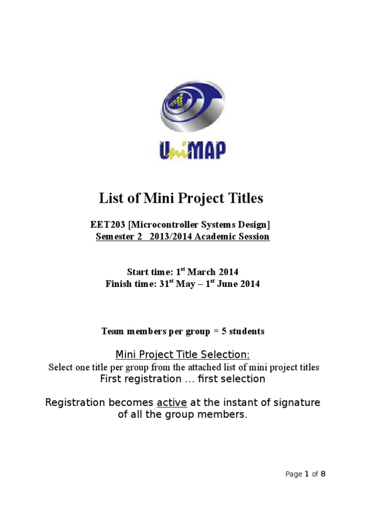 List of MiniProject Titles | PDF | Pic Microcontroller | Microcontroller