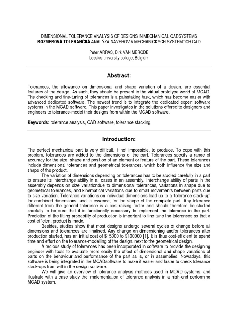 Dimensional Tolerance Analysis | PDF
