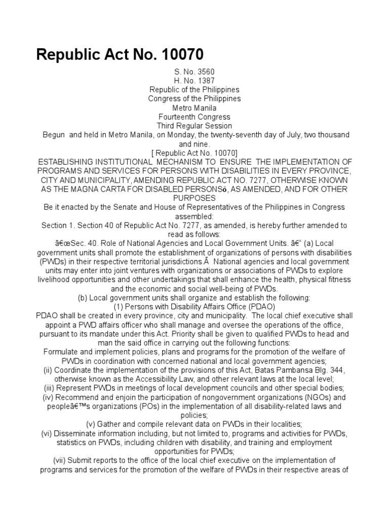 Ra 10070 | PDF | Local Government | Non Governmental Organization
