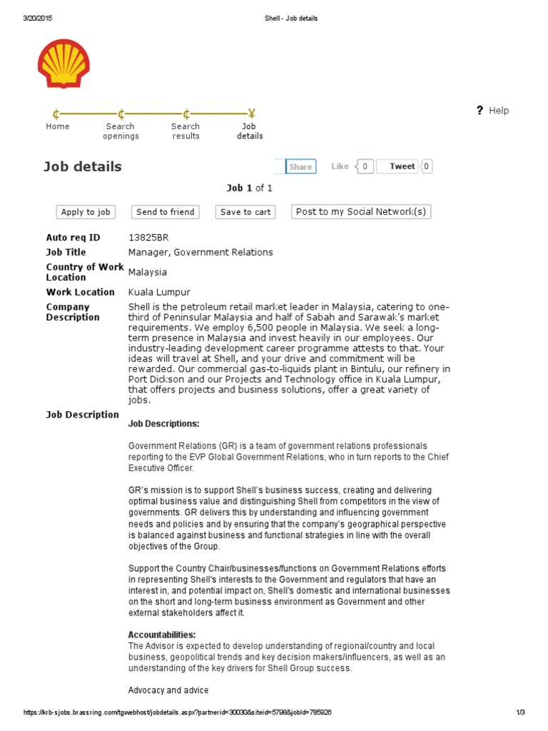 Shell Government Relations Manager Role | PDF | Malaysia | Royal Dutch ...