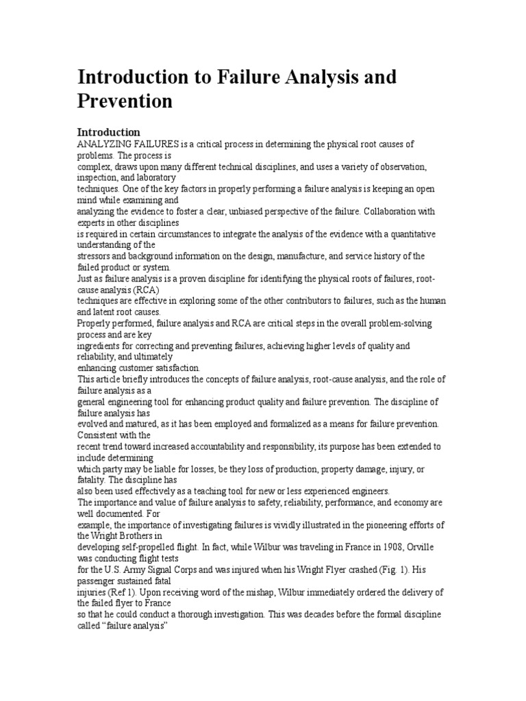 Failure Analysis and Prevention | PDF | Wright Brothers | Reliability ...
