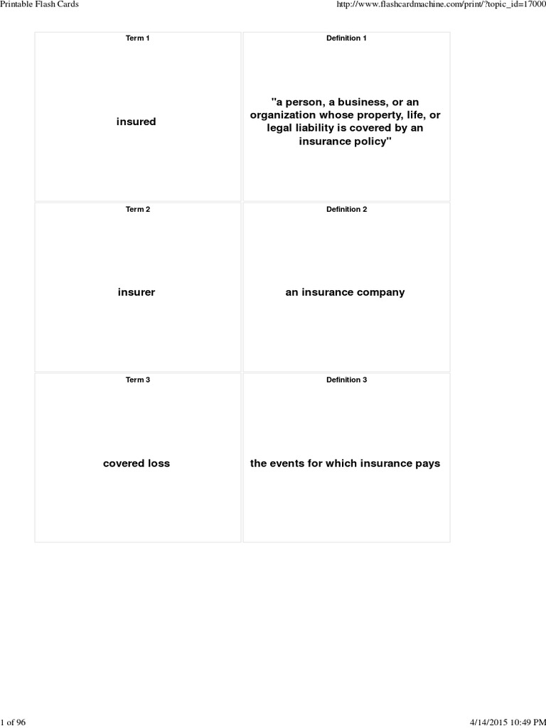 Printable Flash Cards | PDF | Law Of Agency | Insurance