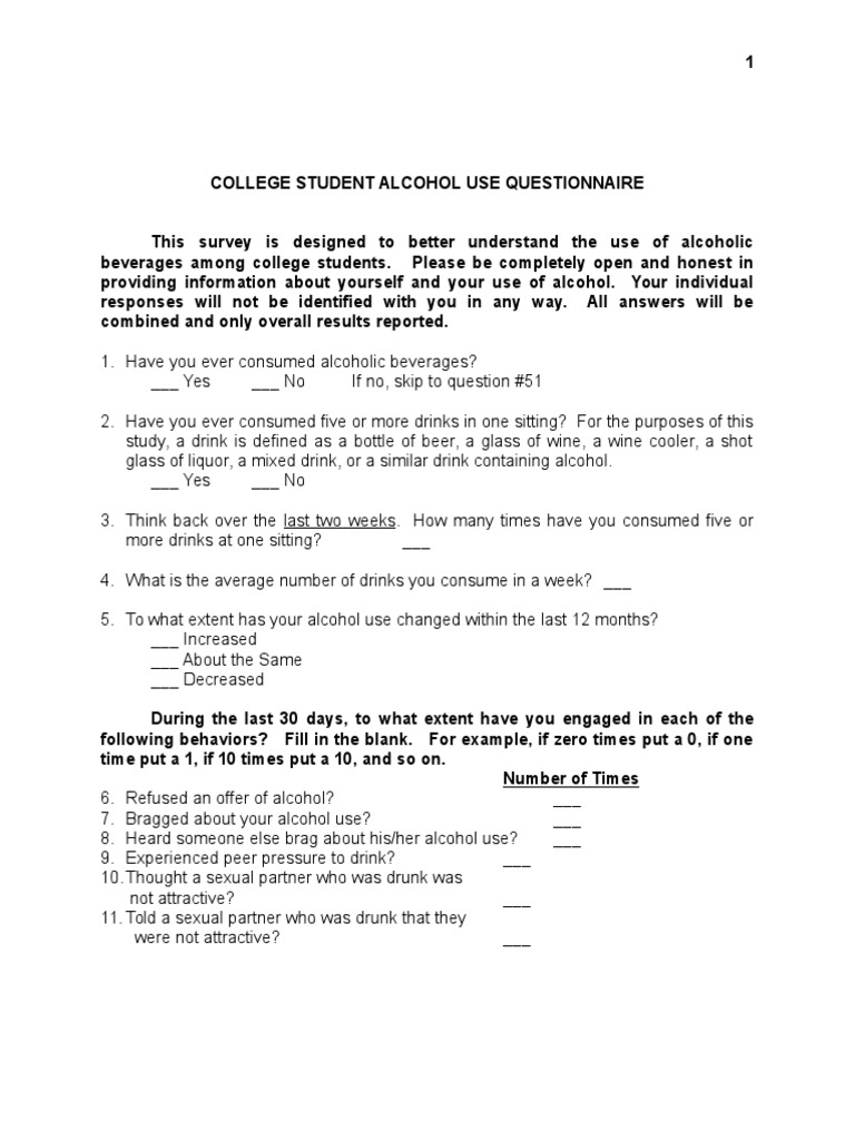 Hair Chapter 10 Binge Drinking Questionnaire | PDF | Alcoholic Drinks ...