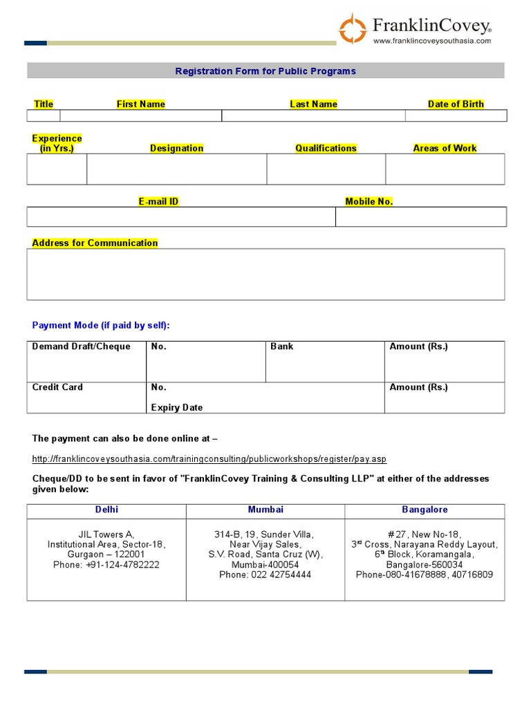 Registration Form - FC | PDF | Credit Card | Cheque