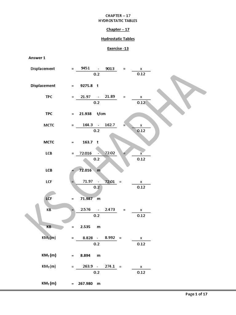Hydrostatic Tables Calculations | PDF | Transparent Materials ...