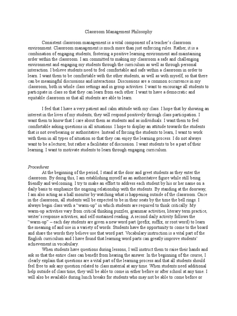 Classroom Management Philosophy | PDF | Classroom Management | Classroom