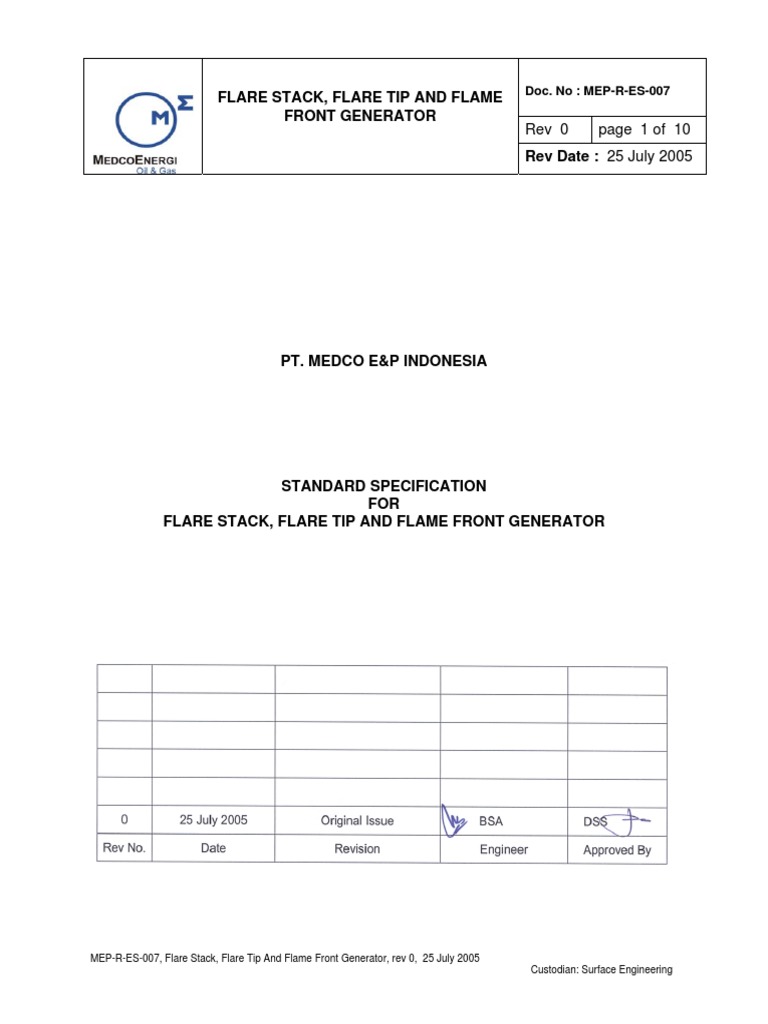 MEP-R-ES-007-Flare Stack, Flare Tip and Flame Front Generator | PDF ...