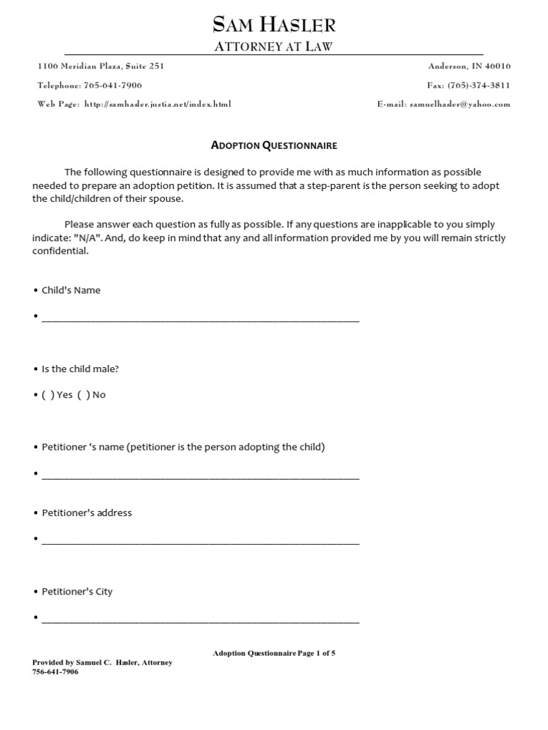 Adoption Questionnaire | PDF | Father | Human Life Stages