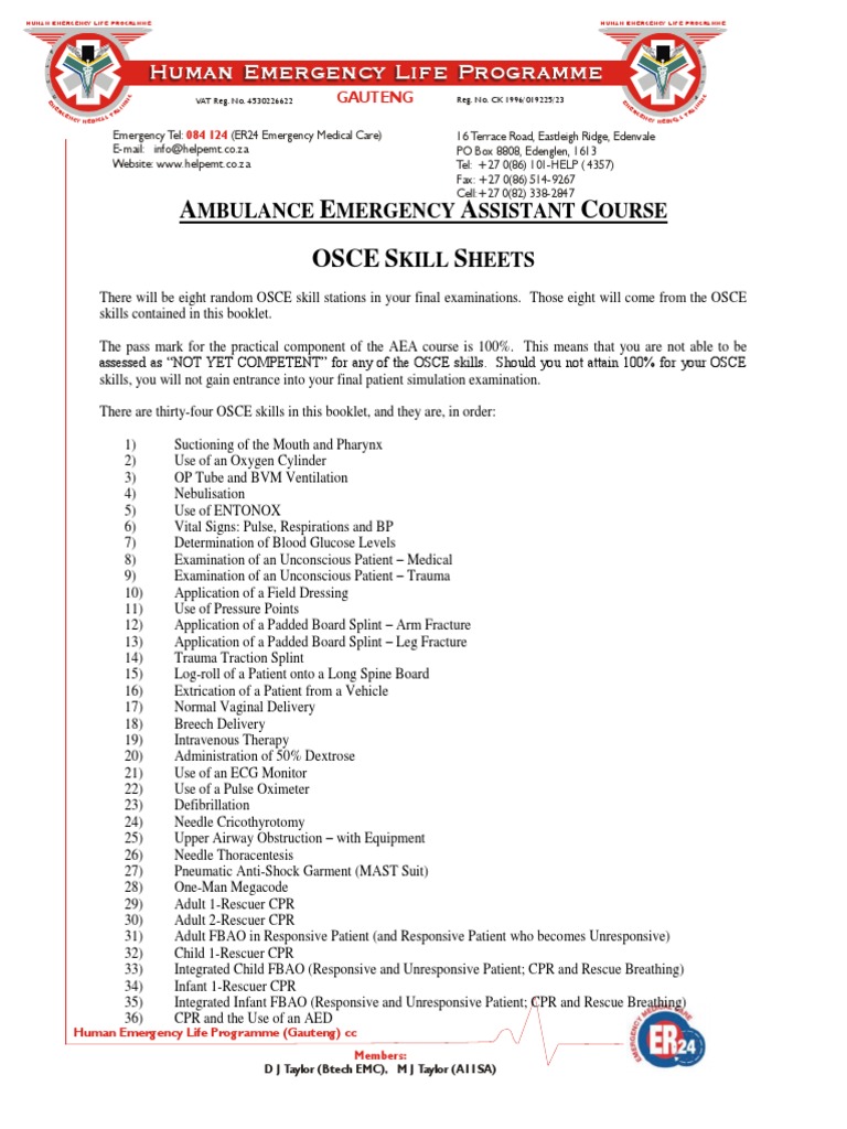AEA Osce Booklet 2012 | PDF | Cardiopulmonary Resuscitation | Major Trauma