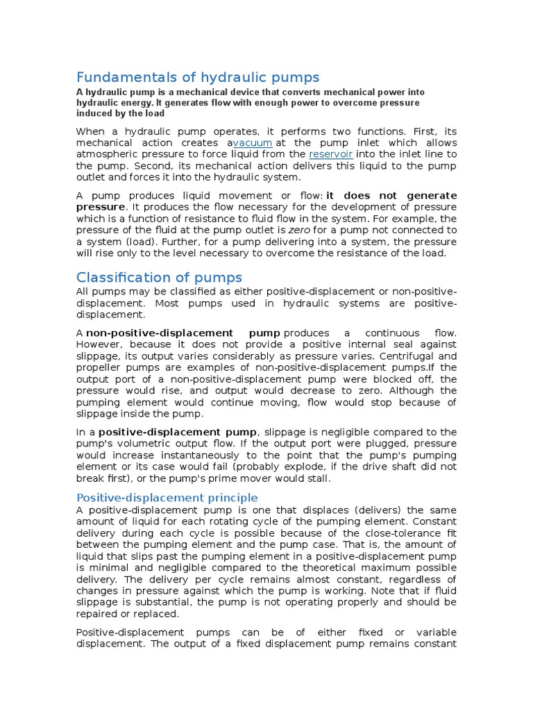 Fundamentals of Hydraulic Pumps | PDF | Pump | Piston
