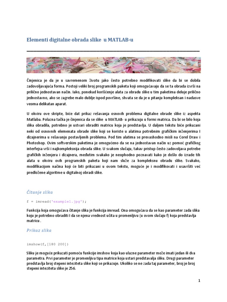 Vezba 7 - Kompleksna Obrada Slike PDF | PDF