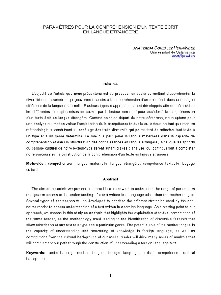 Paramètres de compréhension écrite | PDF | Lecture (Processus) | Pédagogie