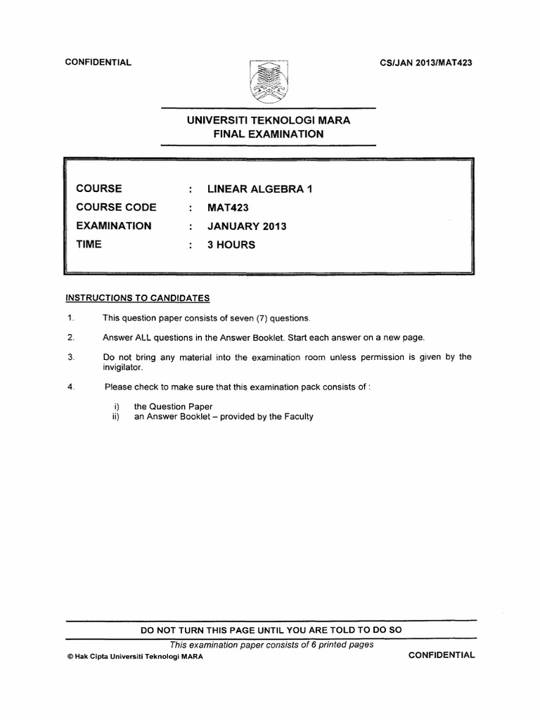 Mat423 2013 01 | PDF | Eigenvalues And Eigenvectors | Linear Subspace