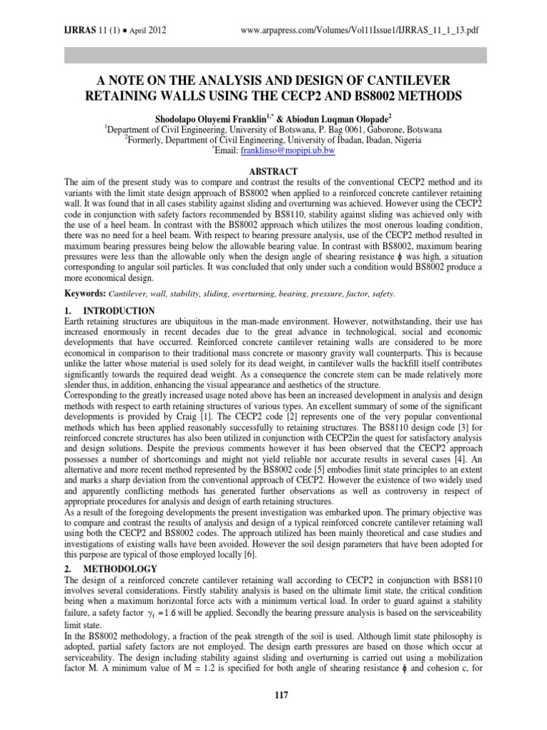 Cantilever Retaining Wal BS-8002 Design Paper | PDF