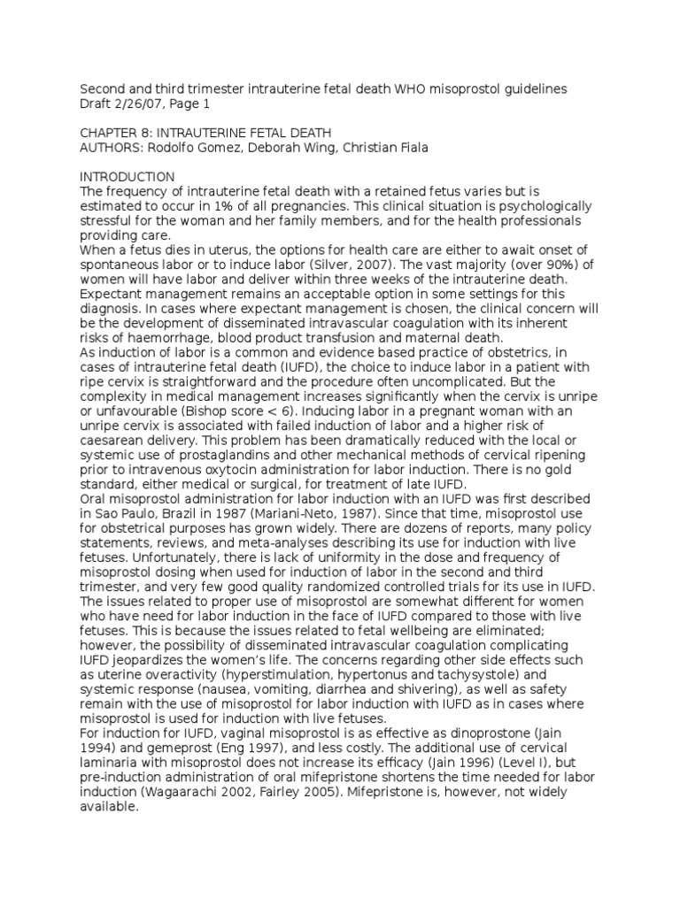 Misoprostol Guidelines for IUFD Induction | PDF | Miscarriage | Childbirth