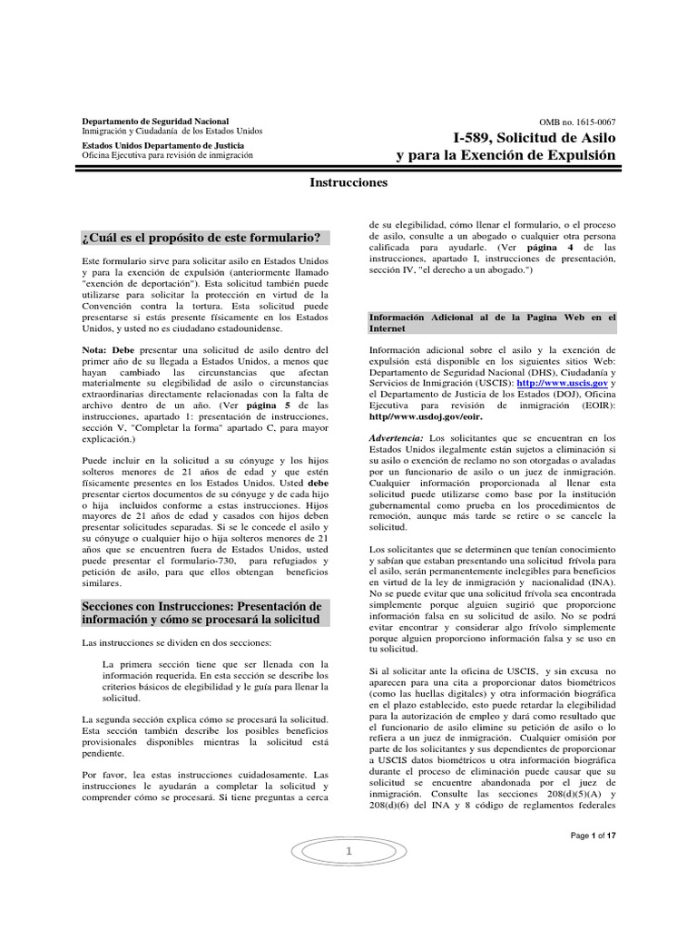I589 Instructions in Spanish PDF | PDF | Tortura | Convenio europeo de ...