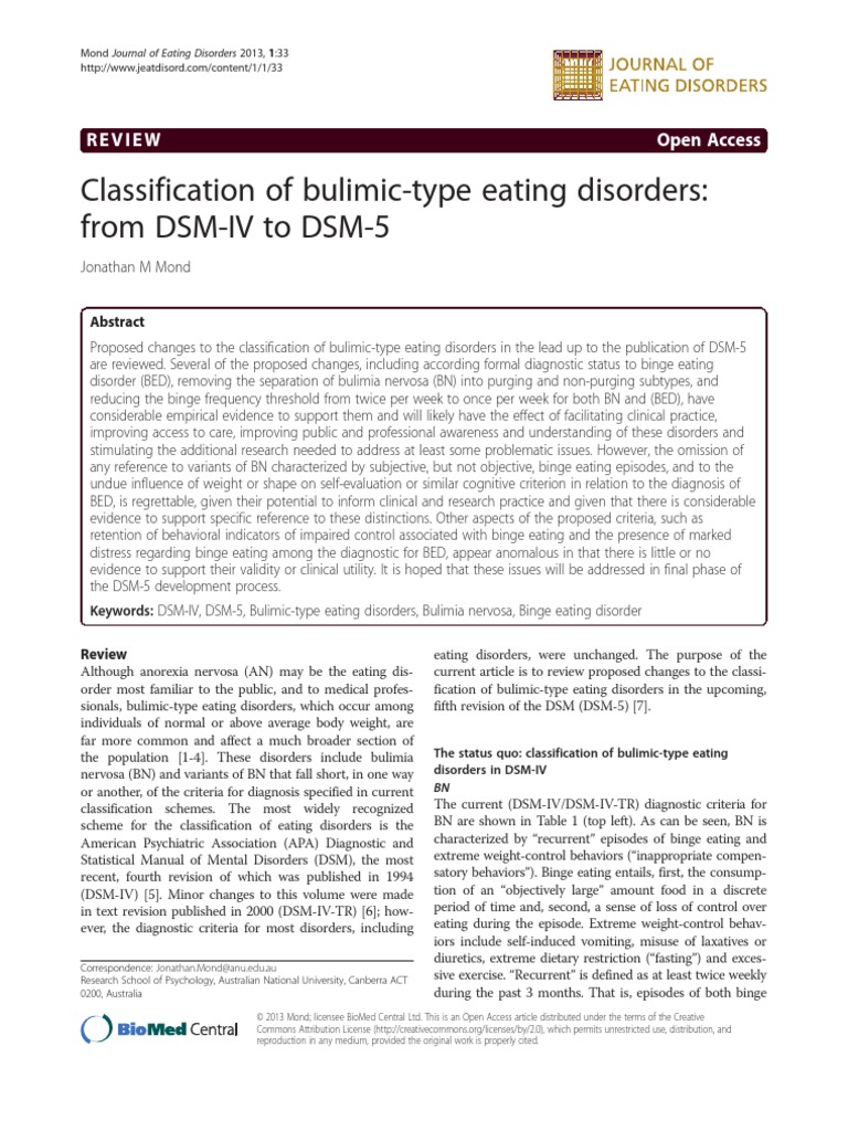 Classification of Bulimic-Type Eating Disorders: From DSM-IV To DSM-5 ...