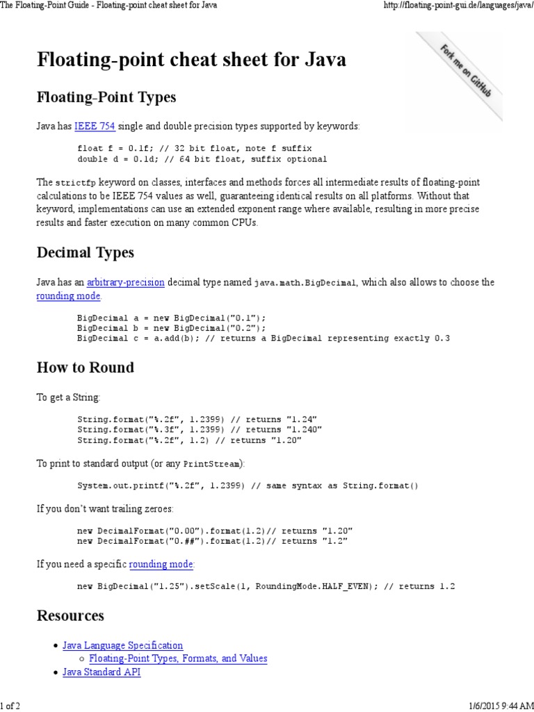 The Floating-Point Guide - Floating-Point Cheat Sheet For Java | PDF ...