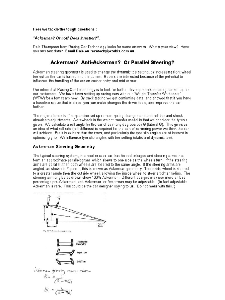 Ackerman Steering Geometry Explained | PDF | Business | Technology ...