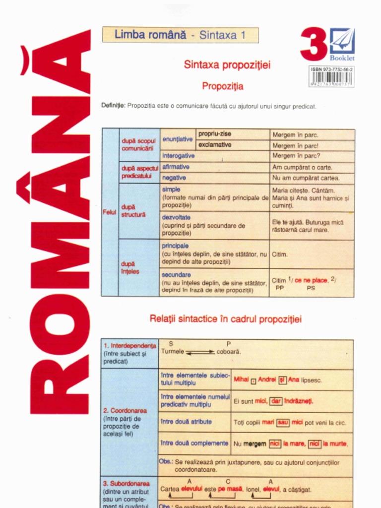 Sintaxa 1 - Sintaxa Propozitiei - Propozitia PDF | PDF