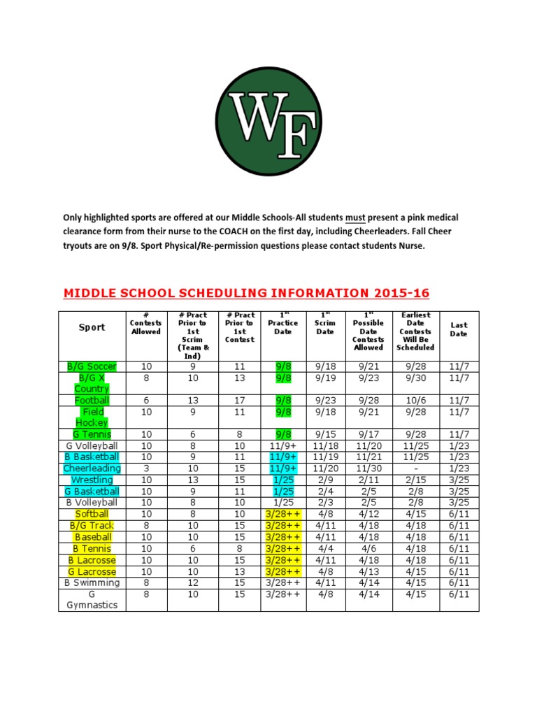 Middle School 2015-16 Sports Schedule | PDF