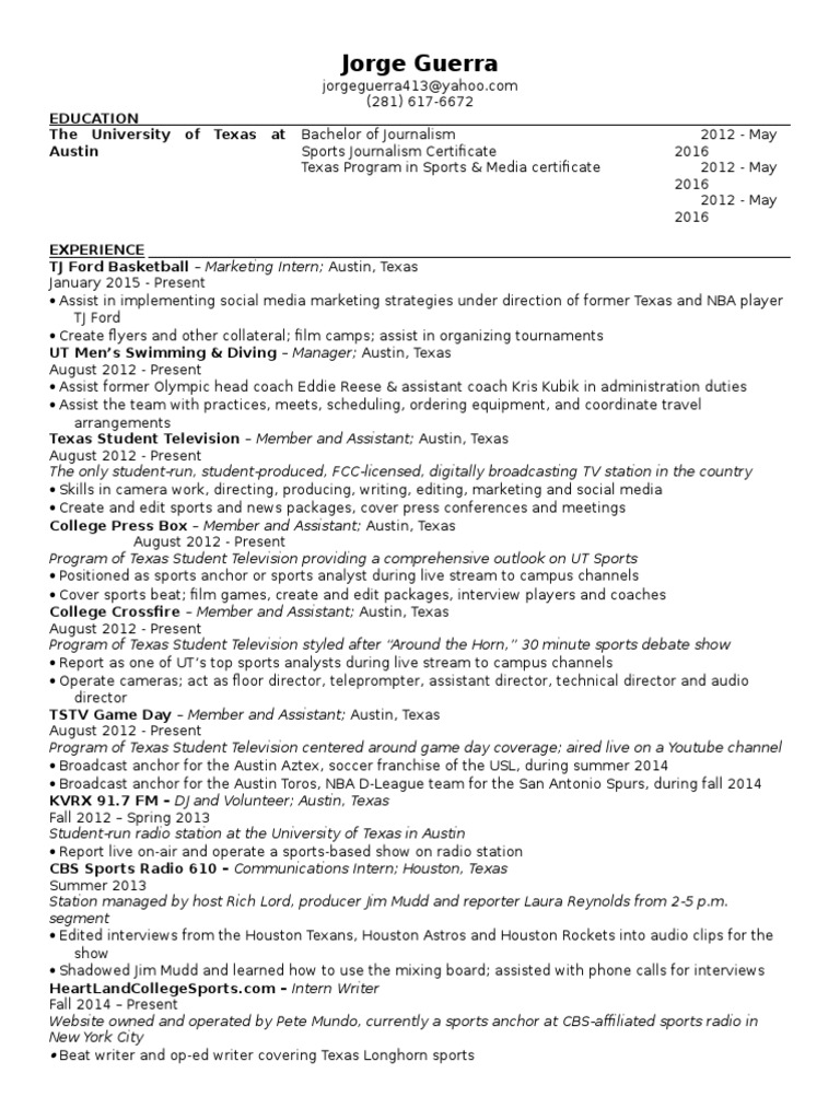 Jorge Guerra's Resume | PDF | University Of Texas At Austin | Austin