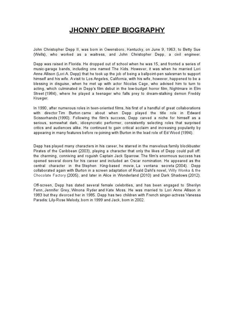 Johnny Depp Biography Overview | PDF