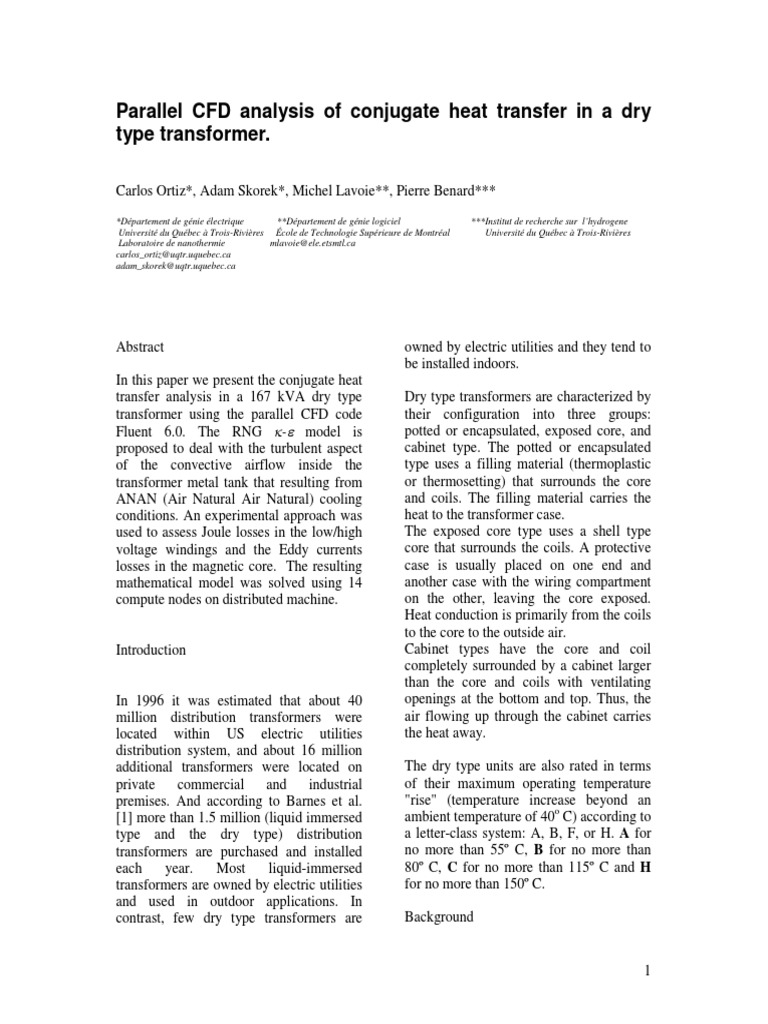 Computational Analysis of Conjugate Heat Transfer in a 167 kVA Dry Type Transformer Using ...
