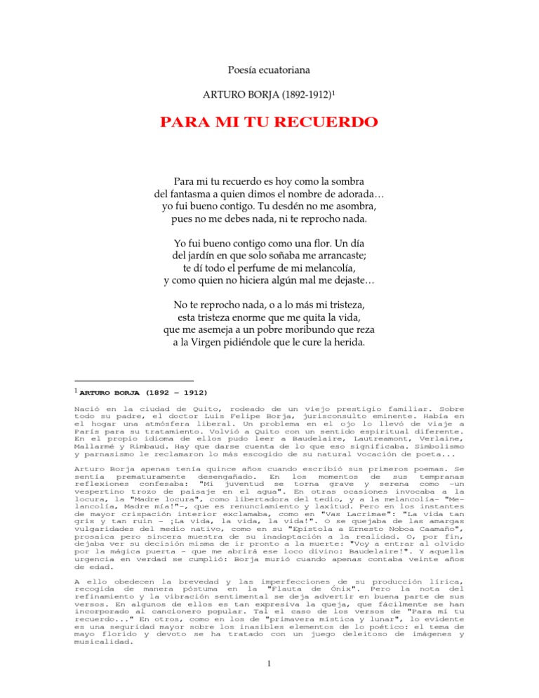 Poema "Para mi tu recuerdo" de Borja | PDF | Poesía