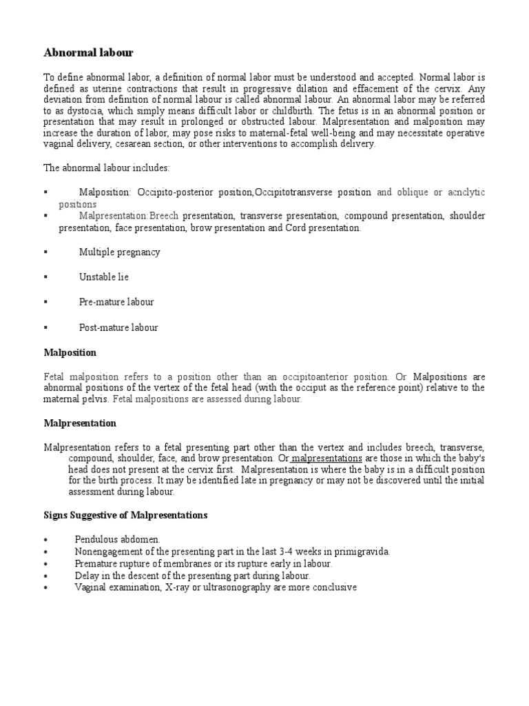 Abnormal Labor Positions Explained | PDF | Childbirth | Pelvis