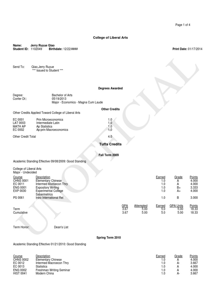 Unofficial Transcript