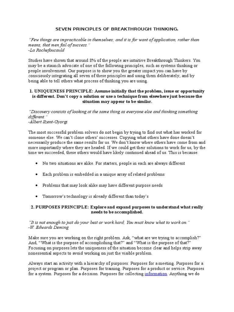 Seven Principles of Breakthrough Thinking | PDF | Creativity | Information