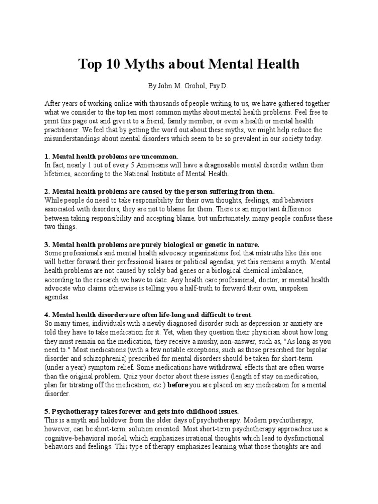 Top 10 Myths about Mental Health.docx | Mental Health Professional ...