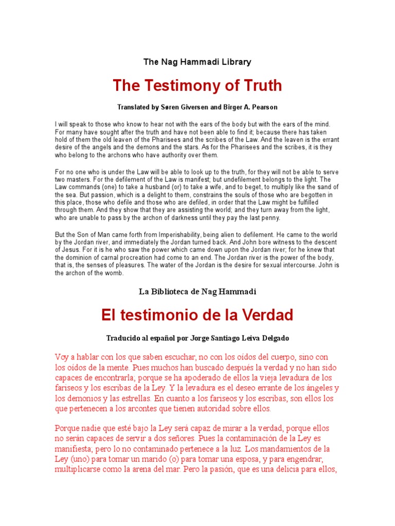 The Nag Hammadi Library El Testimonio de La Verdad | PDF | Christ ...