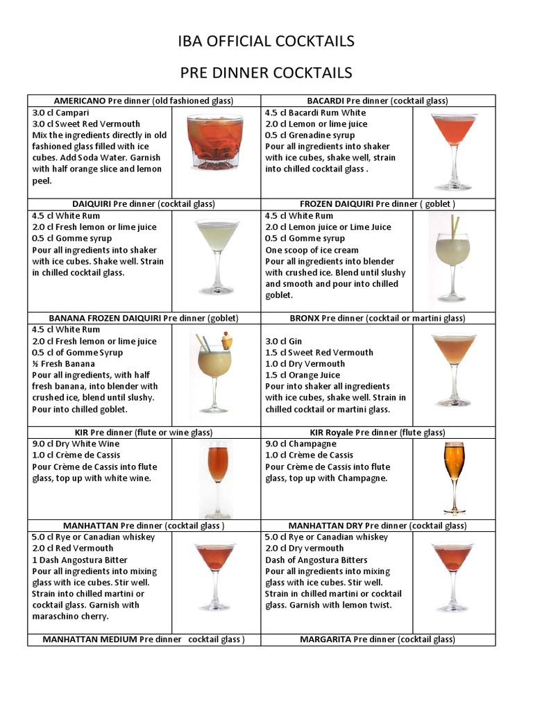 Iba Official Cocktails Pdf Martini Cocktail Distilled Drinks