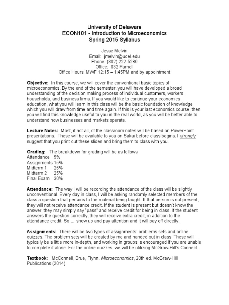 ECON101 Syllabus | PDF | Academic Dishonesty | Perfect Competition