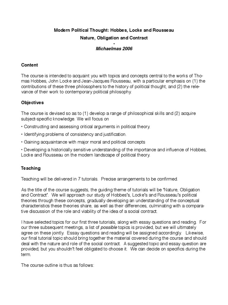 Hobbes Locke Rousseau M06 | PDF | Social Contract | John Locke