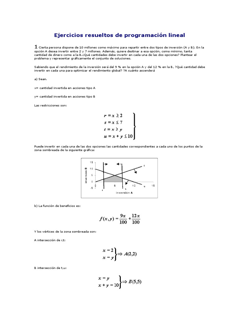 Ejercicios Resueltos de Programación Lineal Los Mejores | PDF Ejercicios Resueltos de Programación Lineal Los Mejores | PDF